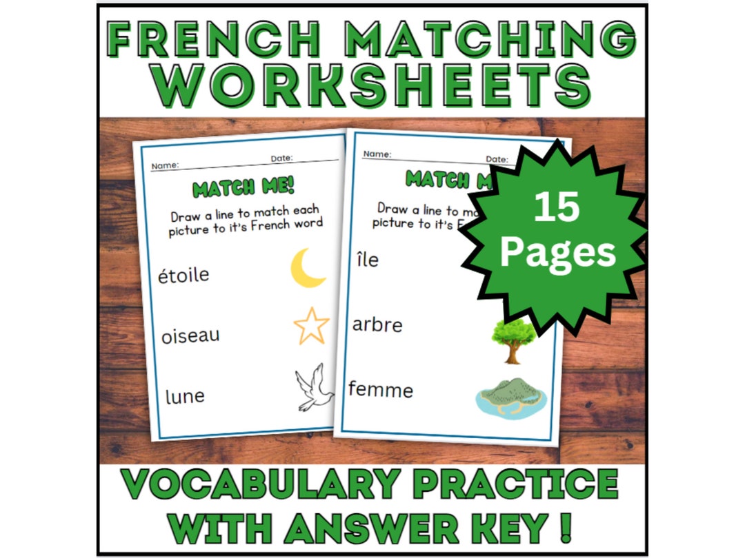 15 French Language Vocabulary Worksheets - Matching Words to Pictures ...