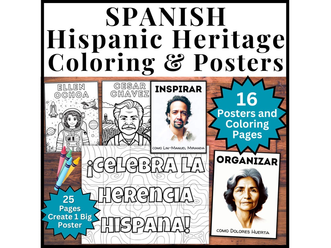 16 SPANISH Language Hispanic Heritage Month Posters and Coloring Pages ...