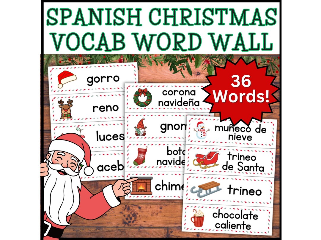 SPANISH Christmas Word Wall! Kindergarten-5th Grade December Vocabulary ...