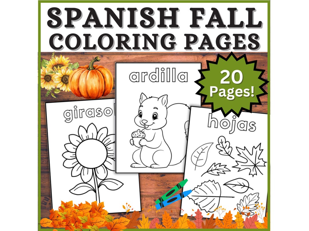 20 SPANISH Fall Coloring Pages, Spanish Vocabulary Sheets, Printable ...