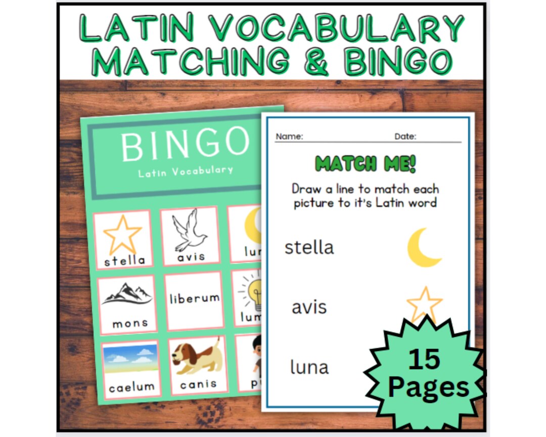 Latin Language Vocabulary Bingo Game & 15 Matching Words to Pictures ...