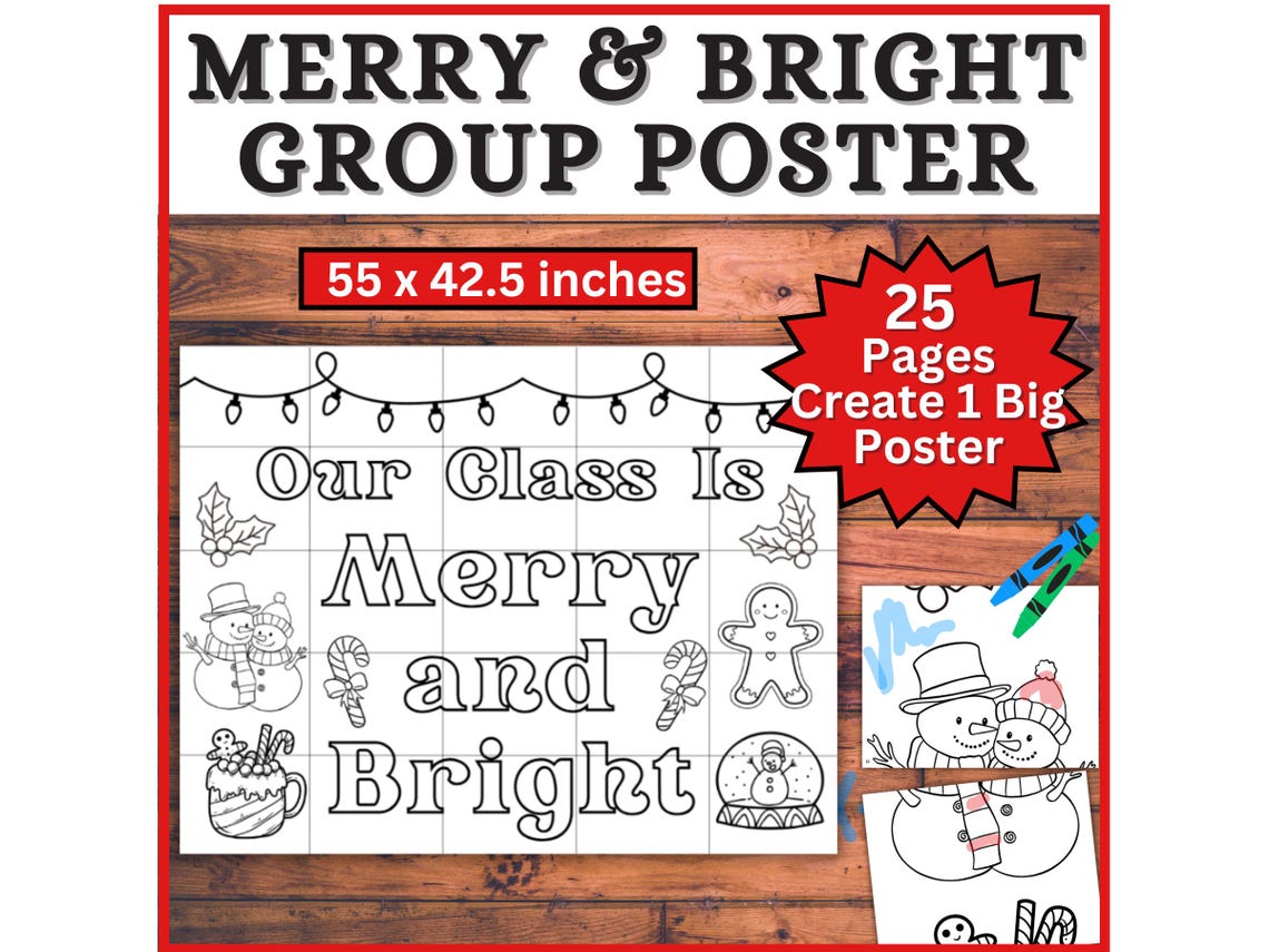 Printable Christmas Collaborative Poster Merry and Bright Bulletin ...