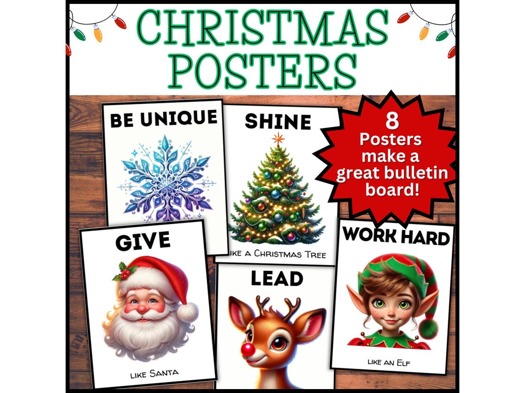 8 Inspirational Christmas Bulletin Board Posters Whimsical December ...