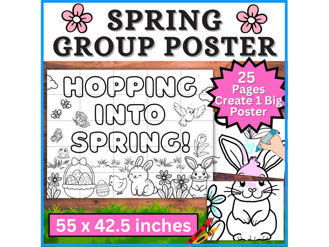 Hopping Into Spring Collaborative Group Poster 25 Coloring Pages Sheets ...