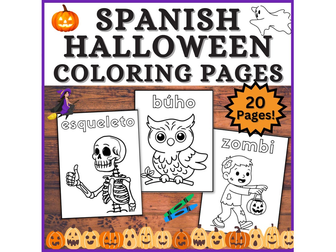 SPANISH Language Halloween Coloring Pages, Printable Vocabulary ...