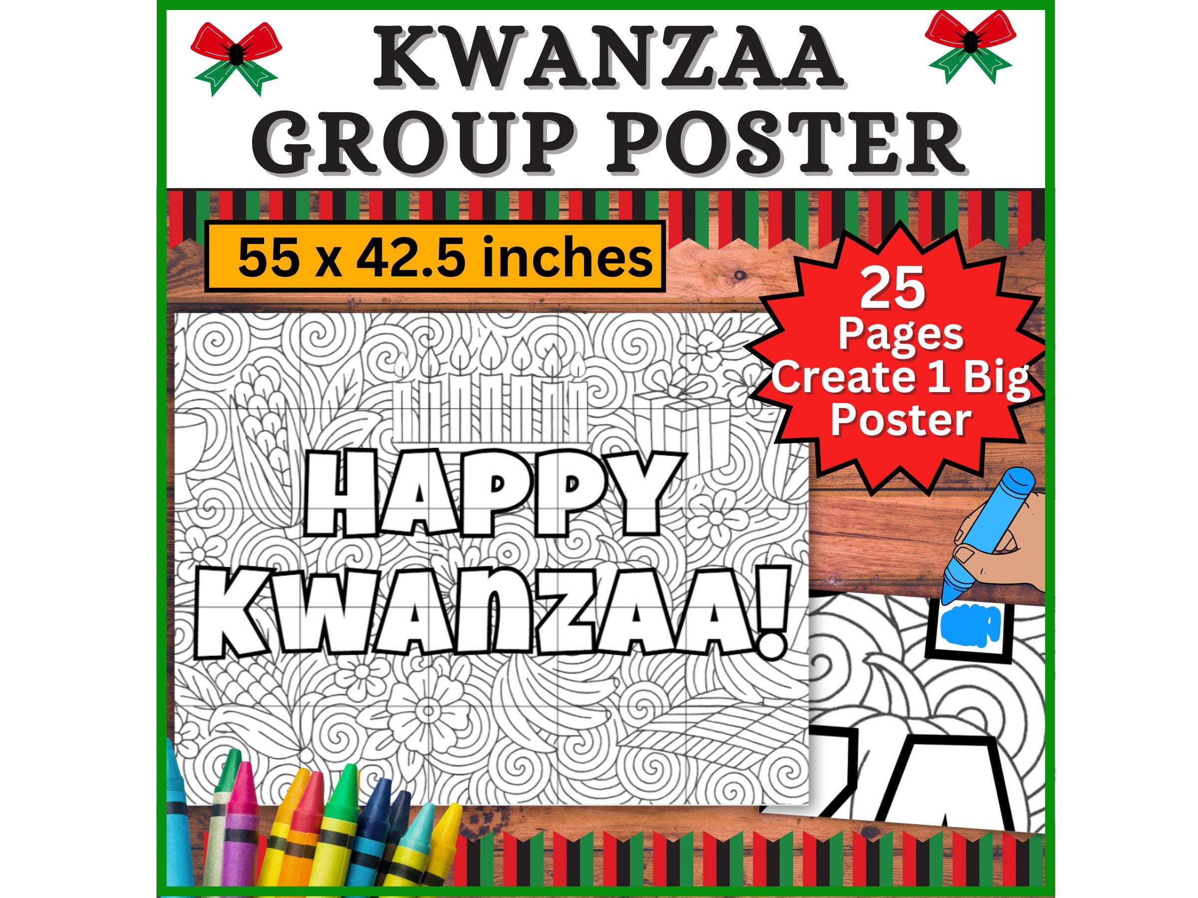 Happy Kwanzaa Collaborative Poster! Cultural Coloring Page Craft, Xmas ...