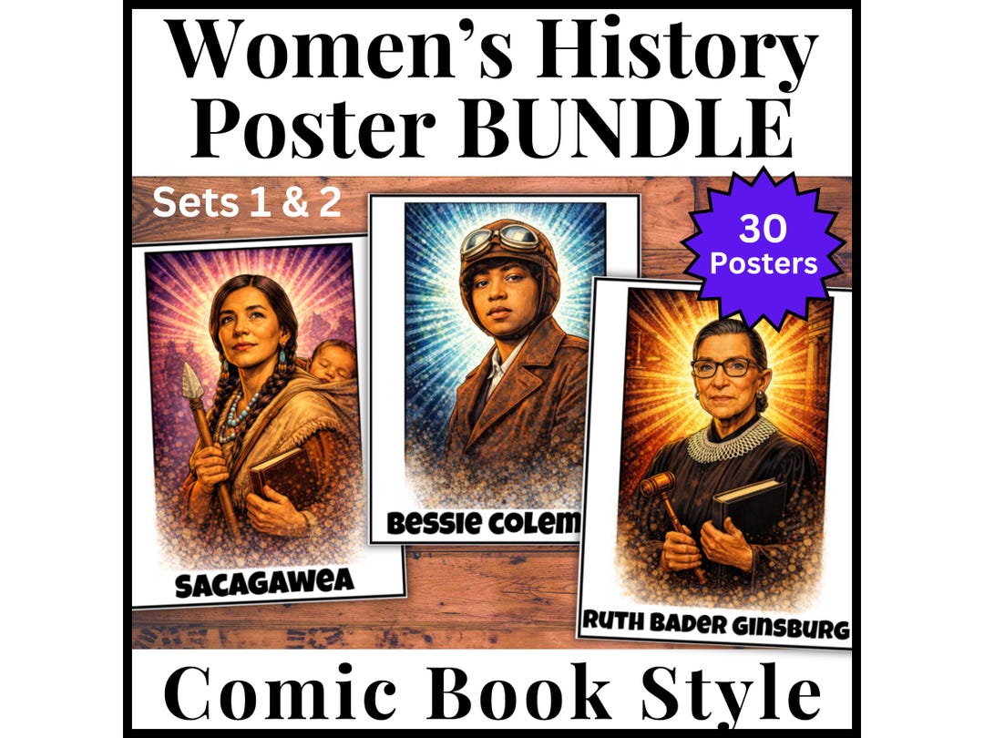 30 Women's History Month Poster BUNDLE! Comic Book Style February or ...