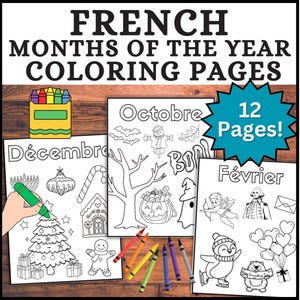 French Language Months of the Year Coloring Pages, Vocabulary Coloring ...