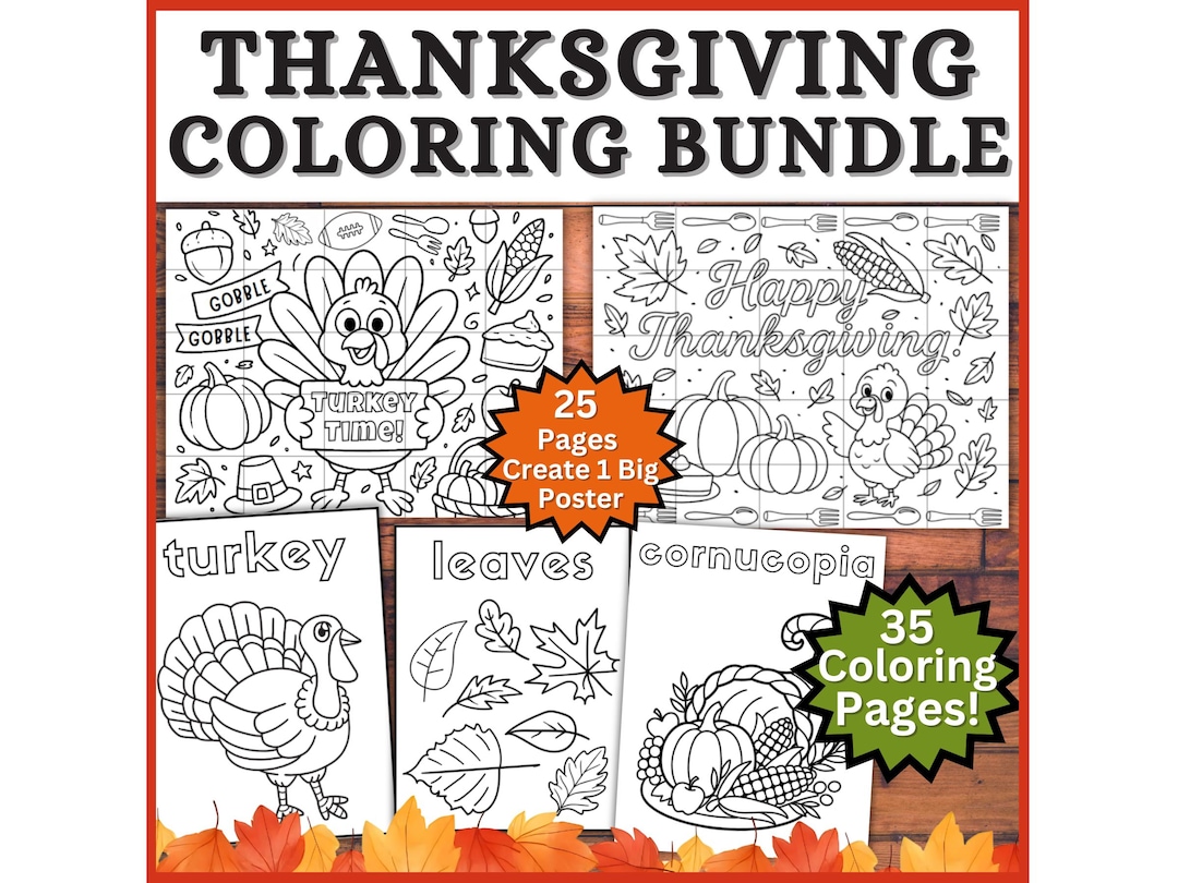 Thanksgiving Coloring Page BUNDLE! 2 Turkey Thanksgiving Collaborative ...