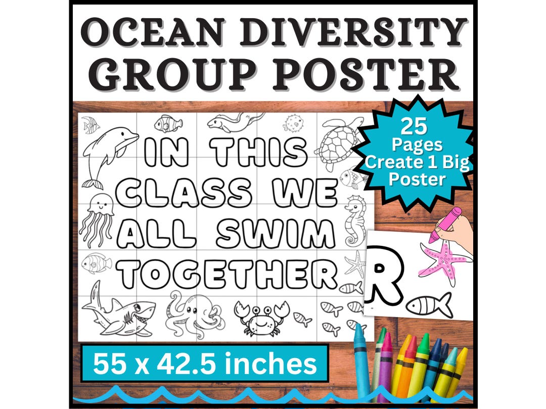 Ocean Animals Collaborative Group Poster Craft 25 Coloring Pages Sheets ...