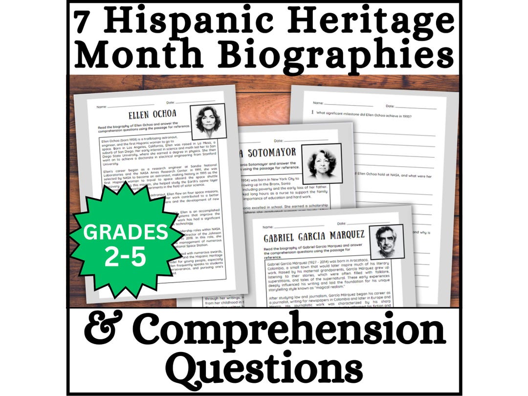 7 Hispanic Heritage Month Biographies With Reading Comprehension ...