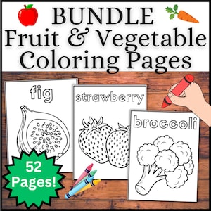 52 Fruit and Vegetable Coloring Pages Sheets! Nutrition Health ESL EFL ...