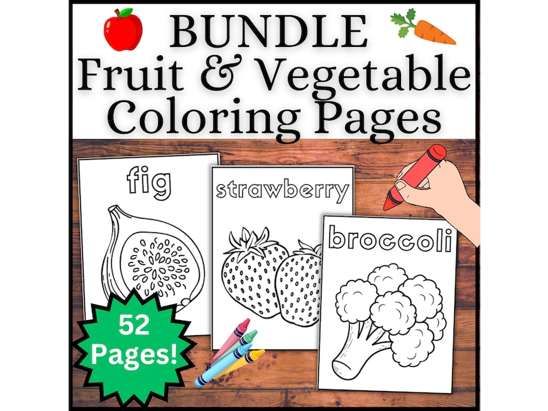 52 Fruit and Vegetable Coloring Pages Sheets! Nutrition Health ESL EFL ...