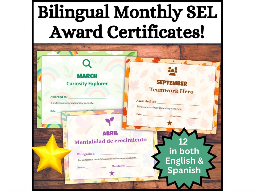 Bilingual Monthly Positive Behavior Awards, Printable SEL Trait Class ...