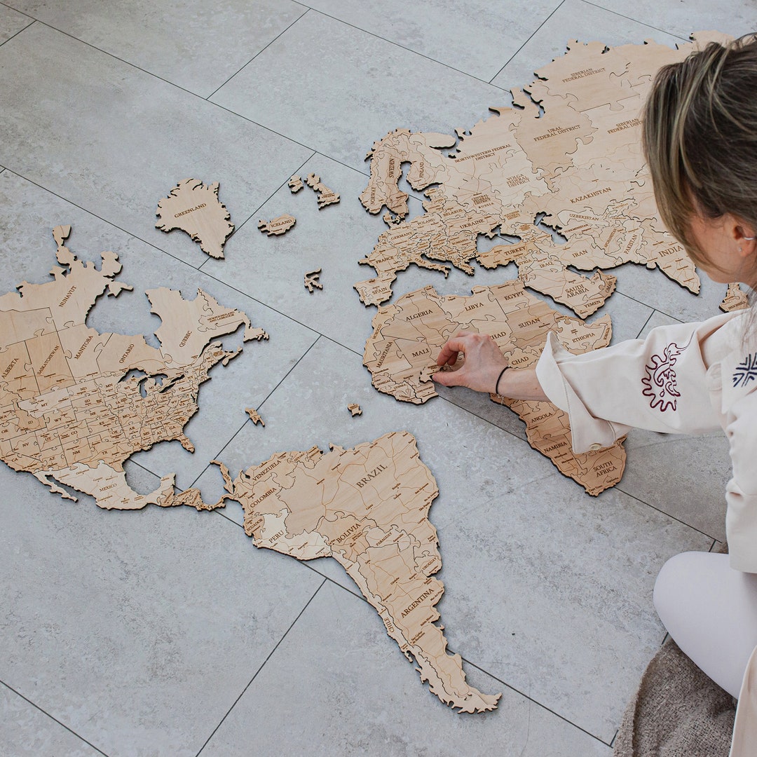 World Map Puzzle Wooden Jigsaw Puzzle Kids or Adult Puzzle - Etsy