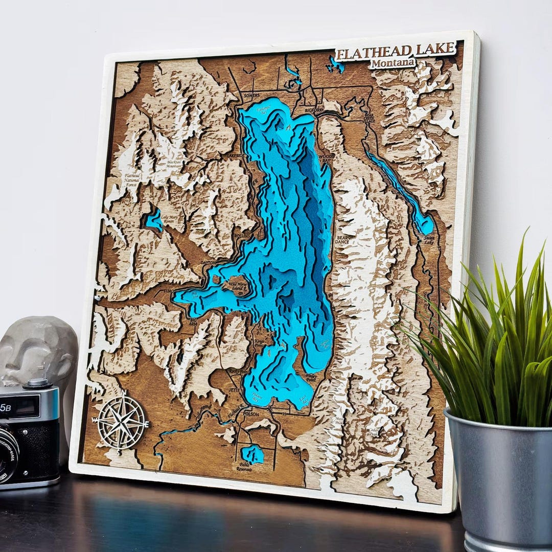 Flathead Lake 3D Wood Map - Etsy