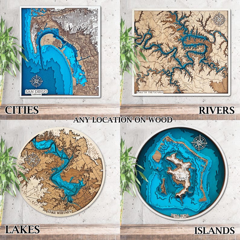 Personalized 3D Wood Map: Custom Engraved Topographic Art - Etsy