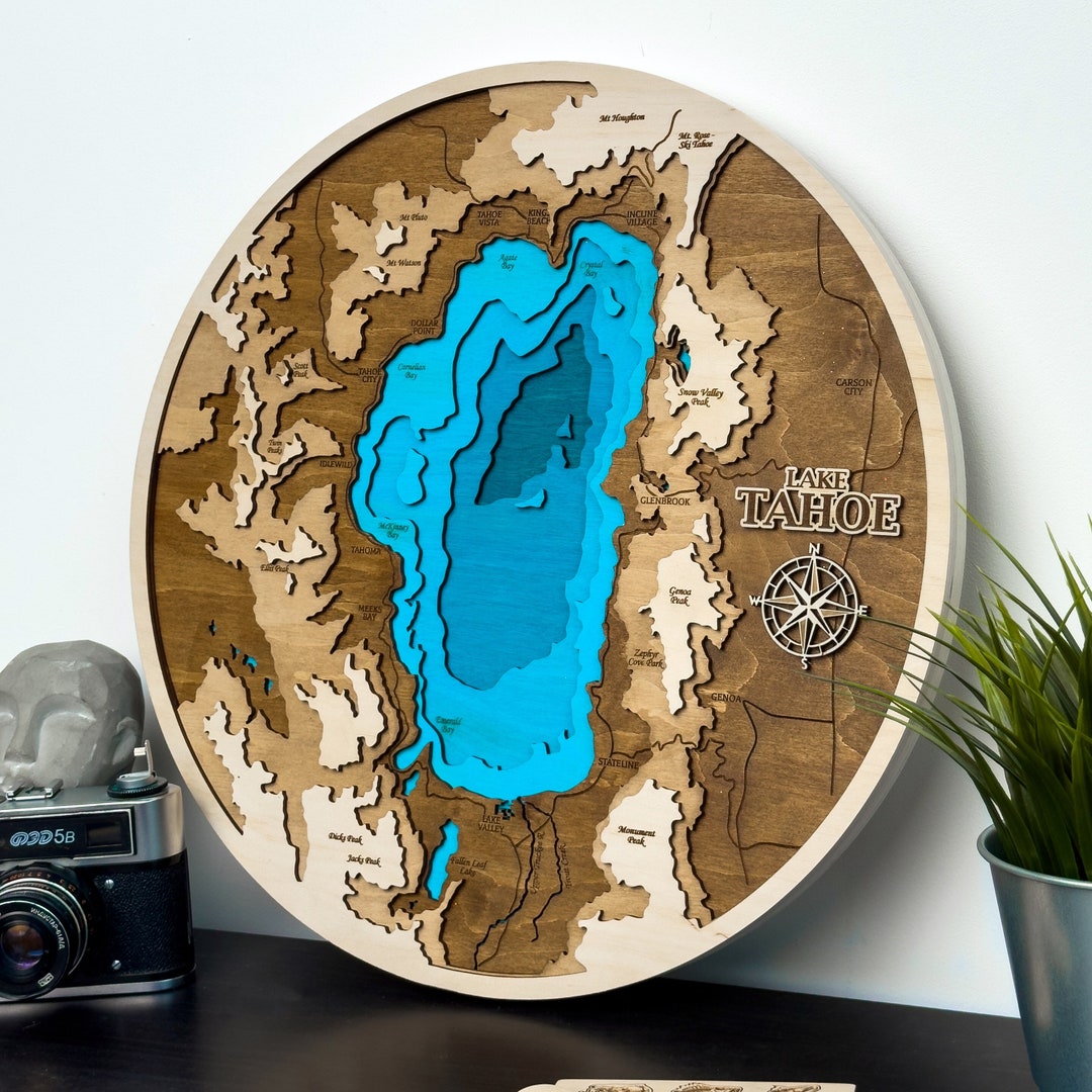 Lake Tahoe Depth Map 3D Wooden Lake Tahoe Wall Art - Etsy UK