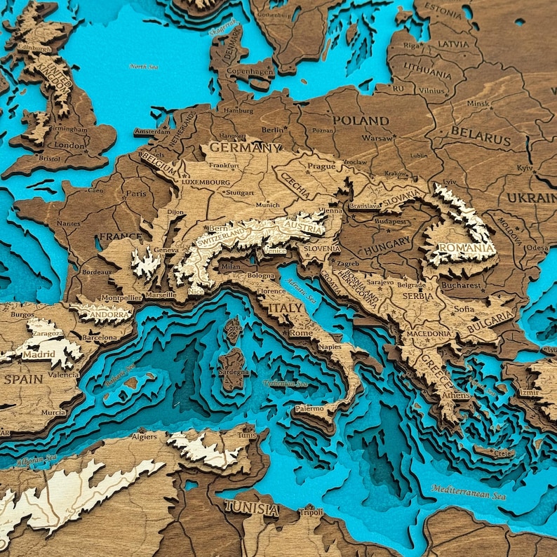 Europe 3D Wood Map With Pins Europe Travel Decor - Etsy