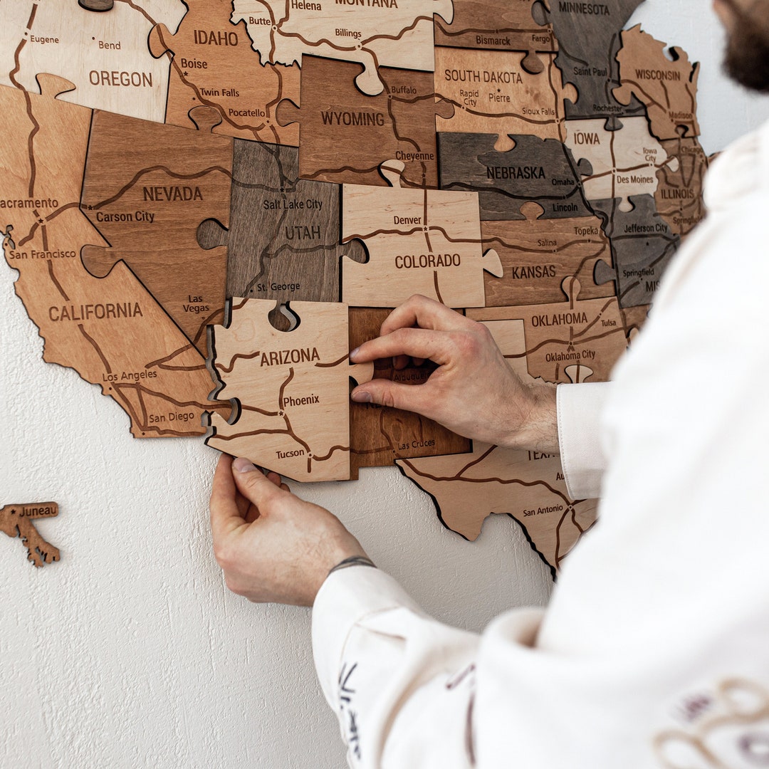 Wooden USA Puzzle Map: Push Pin Travel Tracker - Etsy