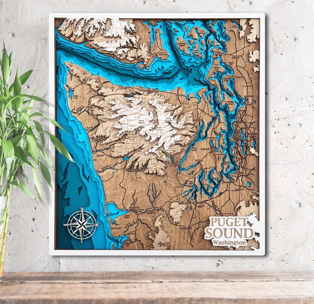 3D Puget Sound Map Wood - Etsy