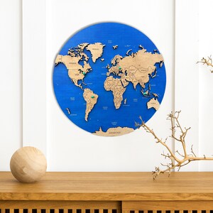 Mapa del mundo Push Pin Mapa del mundo de madera Decoración de la pared ...