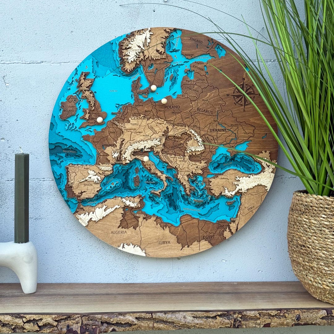 Europe 3D Wood Map With Pins Europe Travel Decor - Etsy