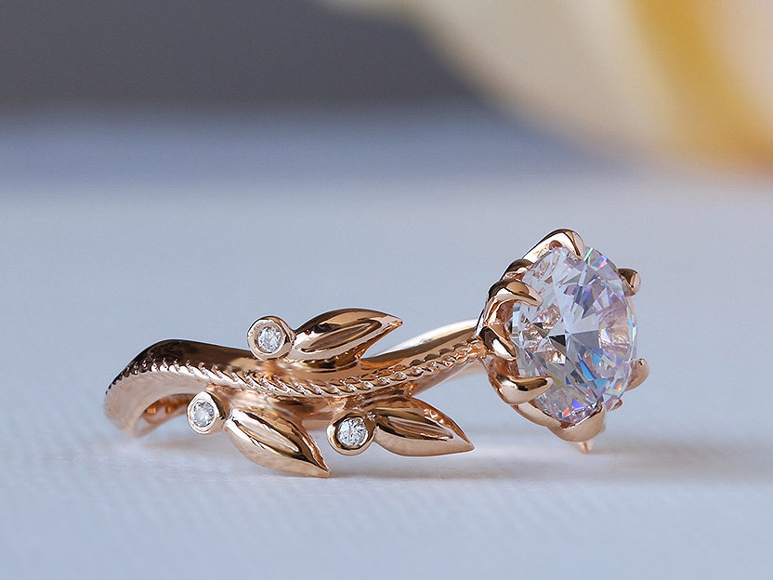 Flower Engagement Ring Leaves Engagement Ring Leaf - Etsy