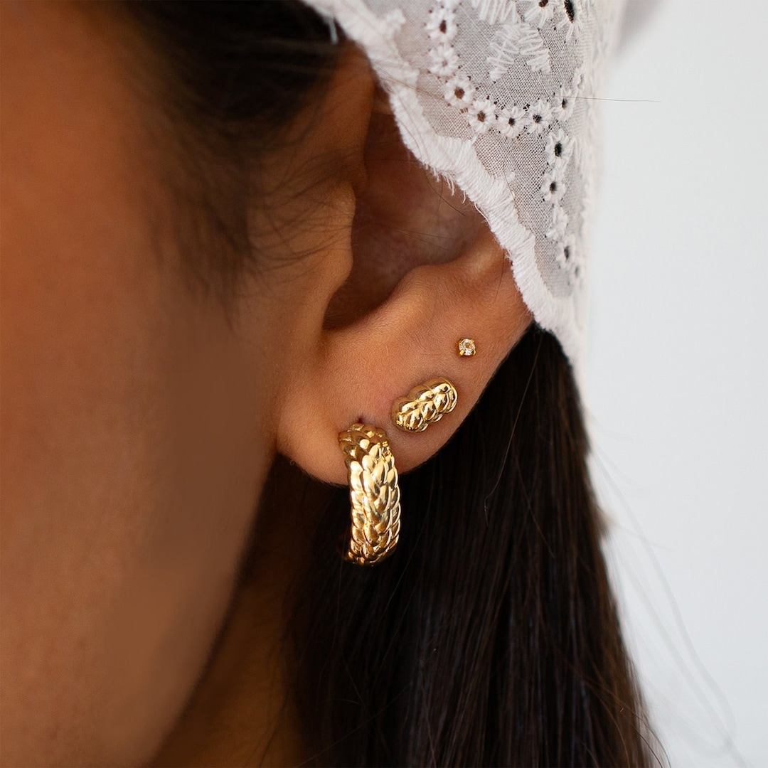 14K Braided Hoop Earrings, Chunky Solid Gold Hoops, Wide Solid Gold ...