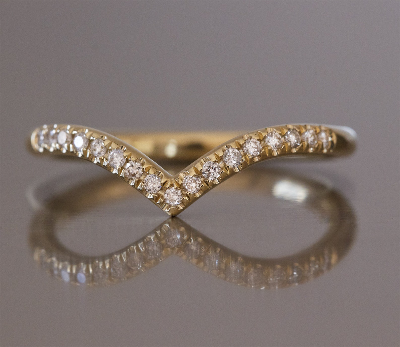 Curved Wedding Band Diamond V Ring Curved Wedding Ring - Etsy