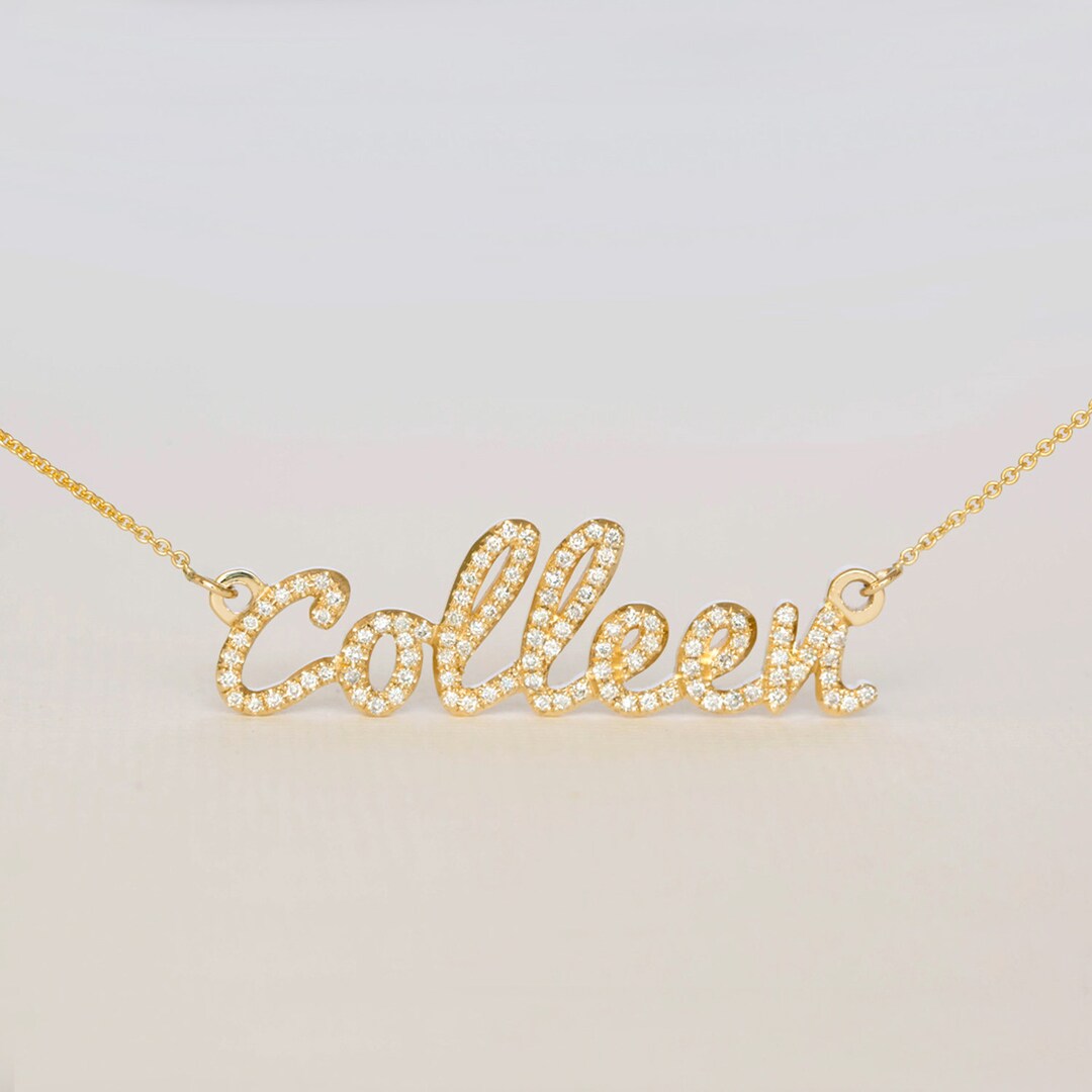 Diamond Name Necklace, Personalized Diamond Necklace, Solid Gold 14K ...