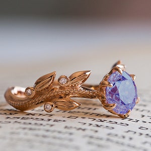 Unique Engagement Ring, Tanzanite Engagement Ring, Floral Anniversary ...