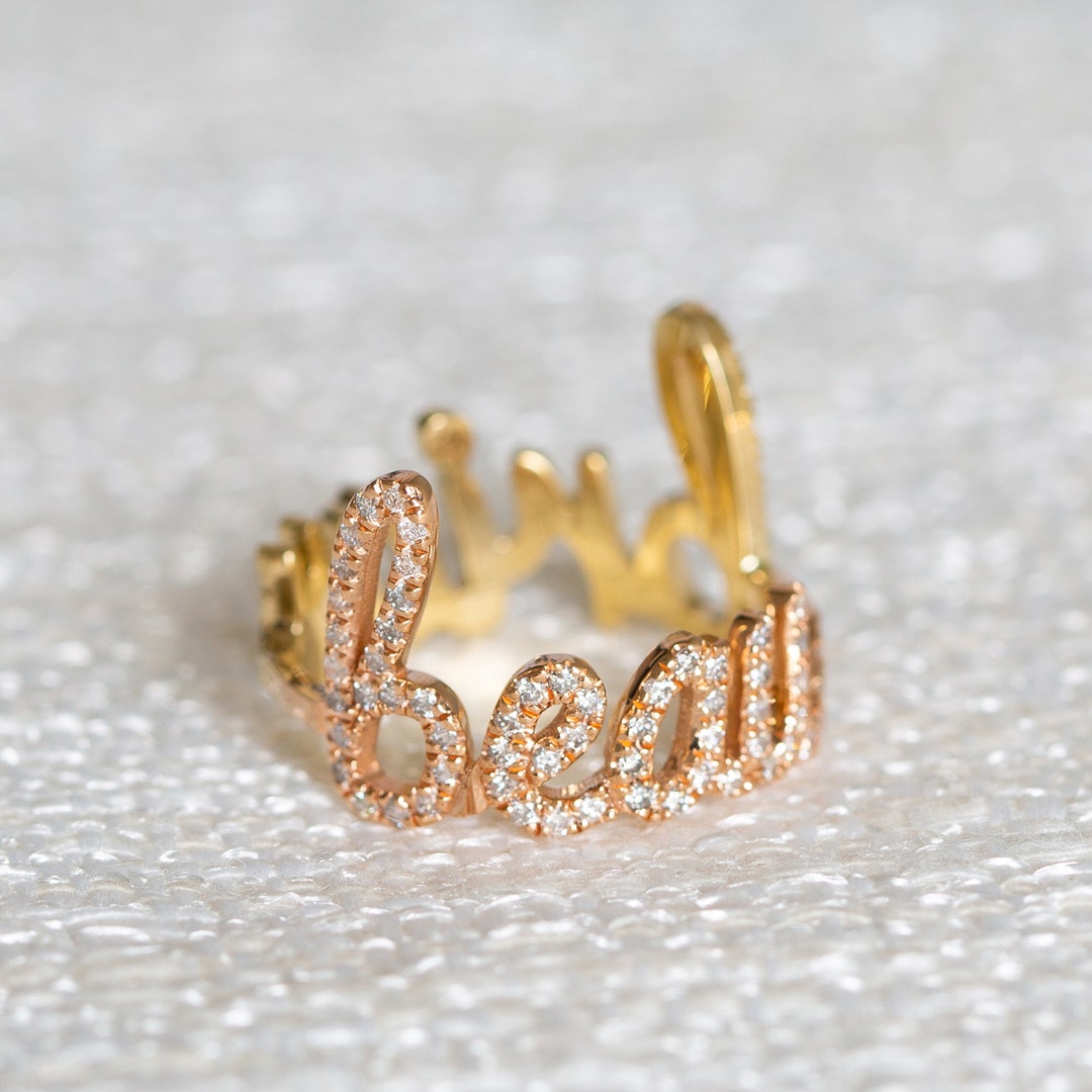 Personalized Diamond Ring, Double Name Ring, Custom Name Ring, 14K Name ...