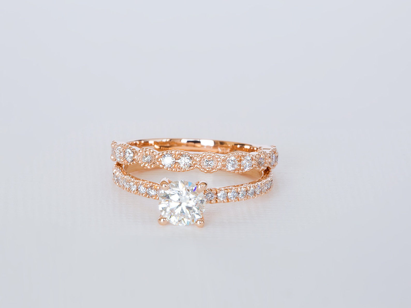 Moissanite Engagement Ring Set, Moissanite Bridal Ring Set, Rose Gold ...