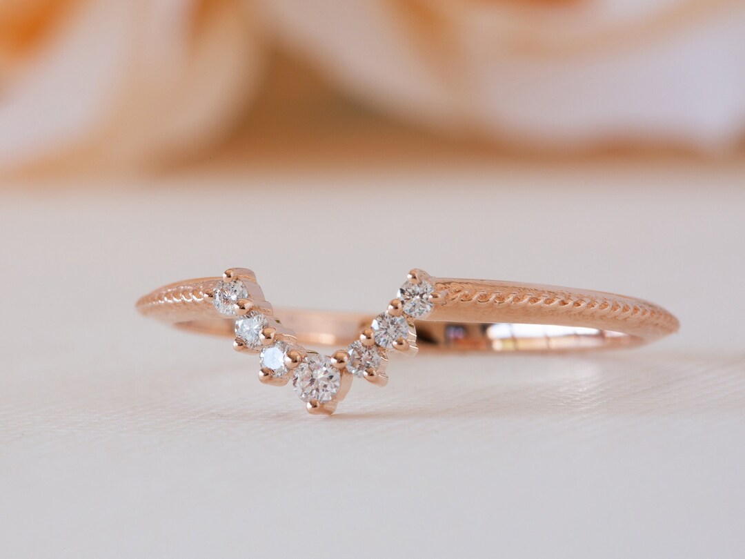 Curved Wedding Ring, Diamond Crown Ring, Nesting Wedding Ring ...