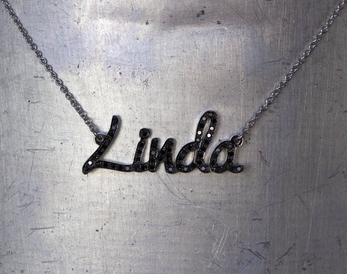 Black Diamond Necklace Diamond Name Necklace 14K Name - Etsy