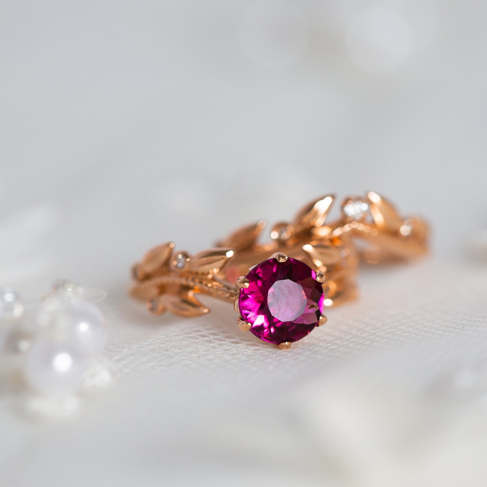 Pink Engagement Ring, Gemstone Engagement Ring Set, Tourmaline Wedding ...
