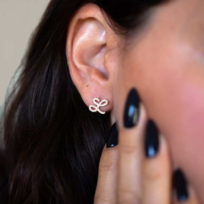 Initial Earrings Personalized Solid Gold Earrings Alphabet - Etsy