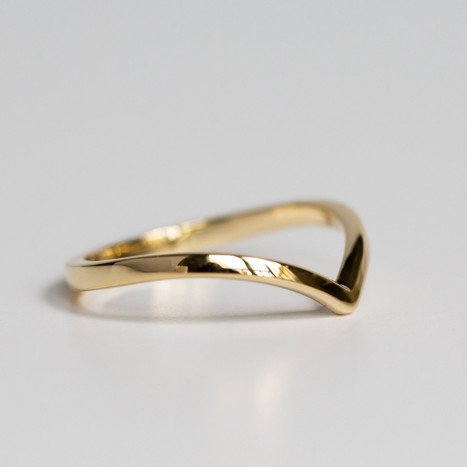 Curved Wedding Band, 14K Stacking Ring, Dainty Solid Gold Ring, 14K ...