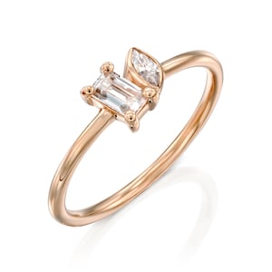 Double Stone Wedding Ring, Two Stone Promise Ring, Unique Moissanite ...