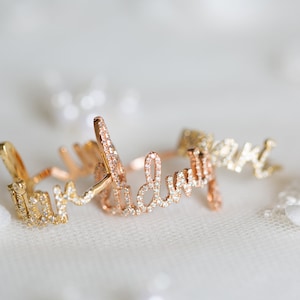 Personalized Diamond Ring, Rose Gold Name, Push Gift, Gold Name Ring ...