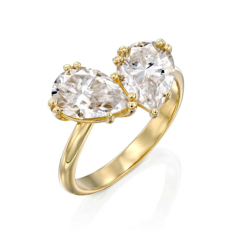 Two Stone Engagement Ring, Pear Diamond Ring, Heart Diamond Ring ...