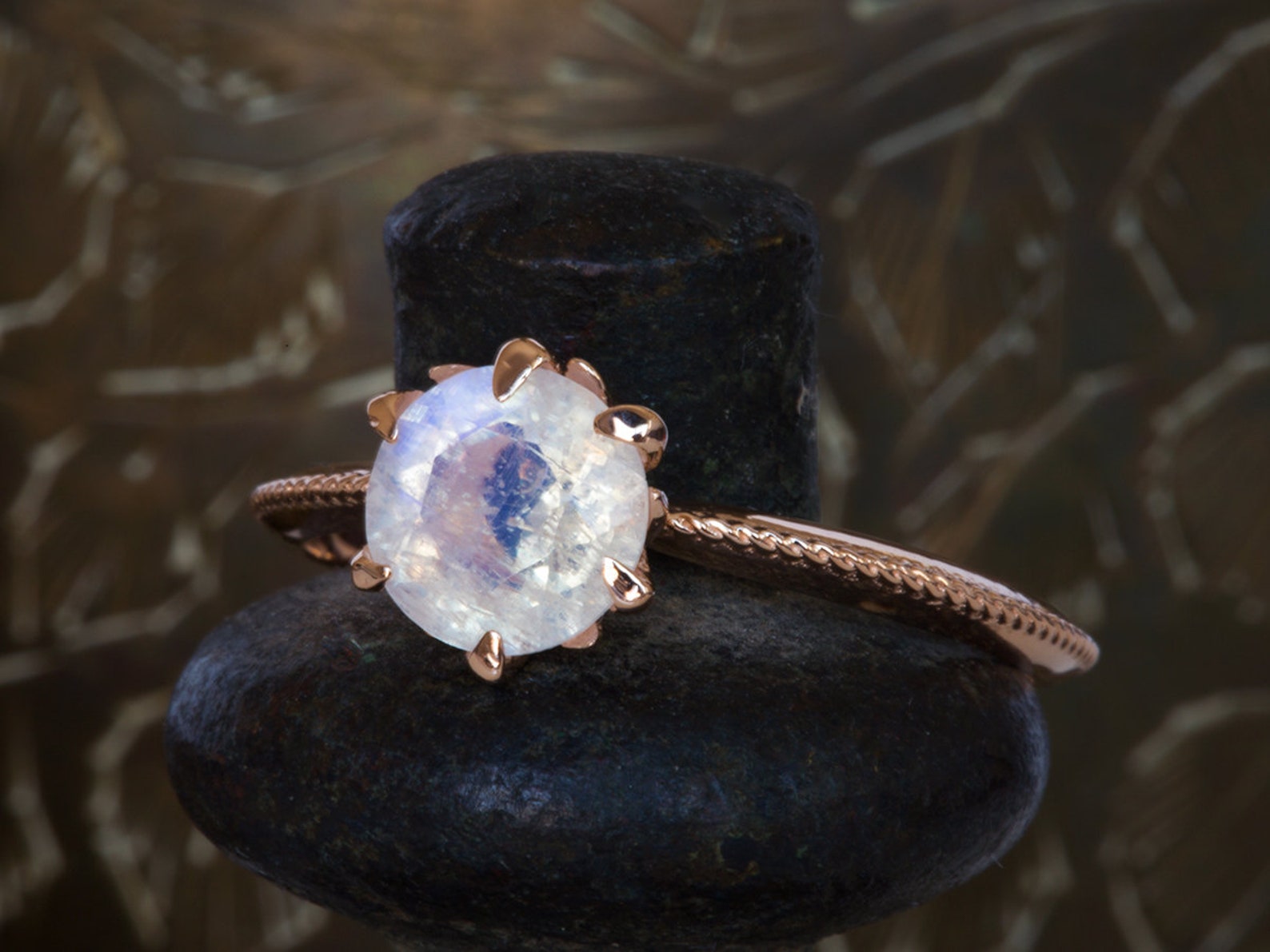 Gold Moonstone Ring, Moonstone Wedding Ring, Moonstone Bridal Ring, 14K ...