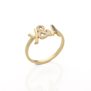 Diamond Initial Ring, Personalized Diamond Ring, Letter Ring, Gold Initial Ring, Custom Ring ...