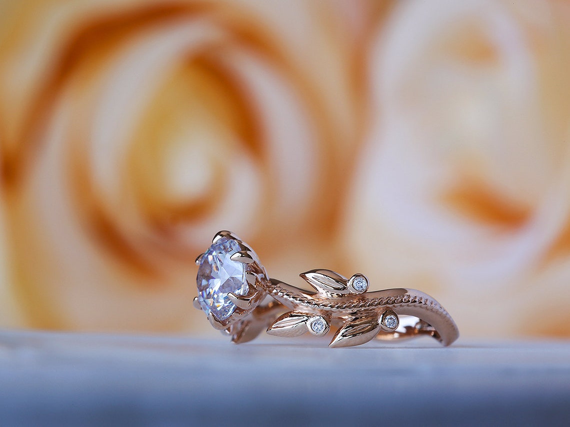 Floral Engagement Ring Flower Engagement Ring Rose Gold | Etsy