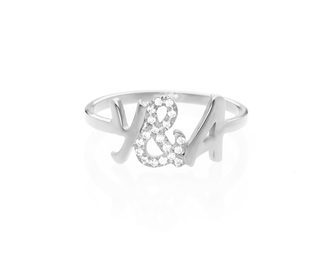Diamond Initial Ring, Personalized Diamond Ring, Letter Ring, Gold ...