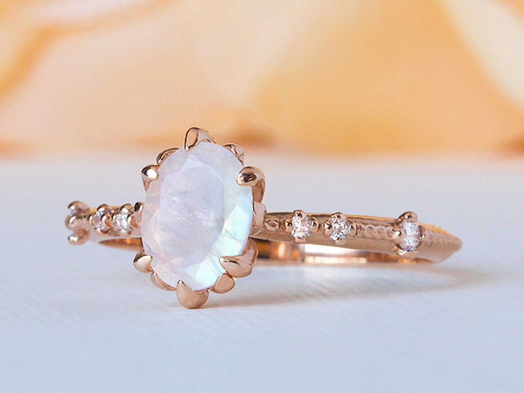 Moonstone Engagement Ring Moonstone Ring Gold Moonstone - Etsy