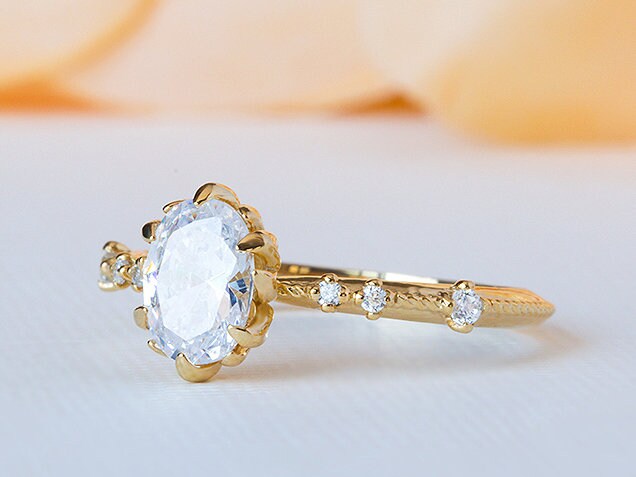 White Gemstone Gold Ring, White Gemstone Engagement Ring, White ...