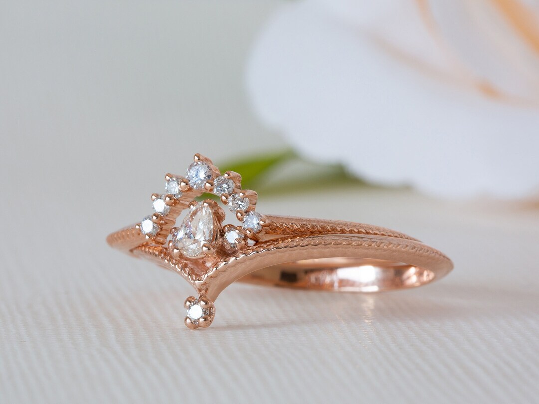 Unique Engagement Set, Pear Engagement Ring Set, Antique Engagement ...