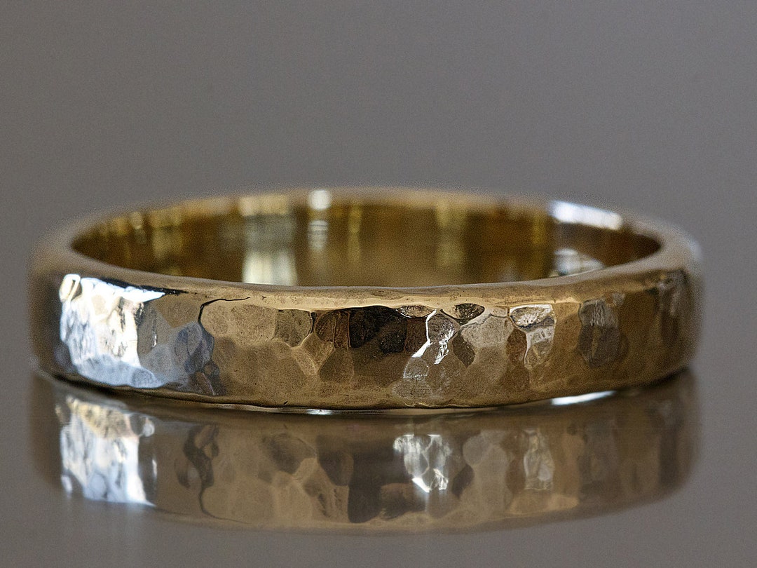 Hammered Gold Ring Mens Hammered Wedding Ring Rustic Wedding - Etsy